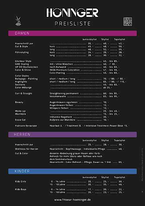 HOENINGER - Mein Friseur in Kempen ::..: Preise